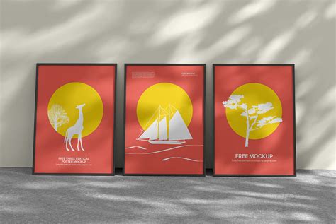 Free Three Vertical Poster Mockup PsFiles