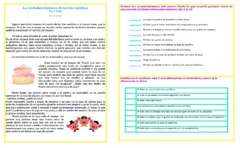Comprensión lectora La verdadera historia de los tres cerditos XPPP