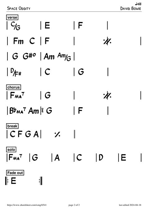 Space Oddity David Bowie PNG Preview Chord Sheet Maker Online