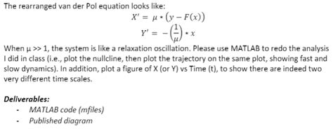 the rearranged van der pol equation looks like x