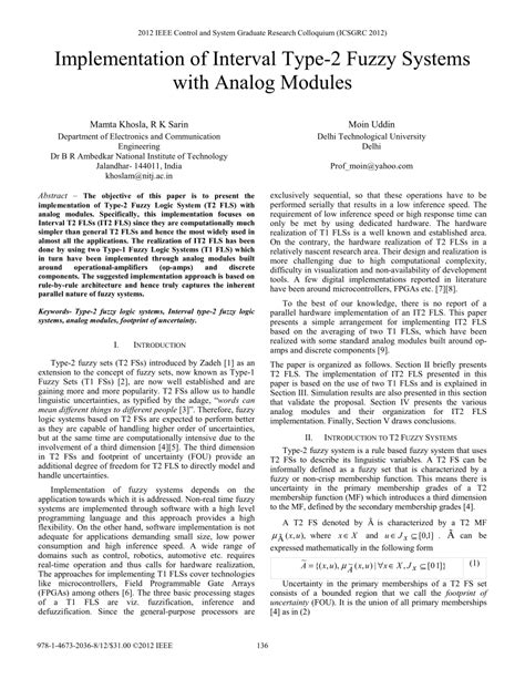 pdf implementation of interval type 2 fuzzy systems with analog modules