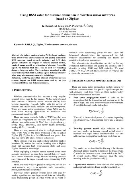 pdf using rssi value for distance estimation in wireless sensor networks based on zigbee