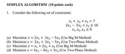 solved simplex algorithm 10 points each 1 consider the