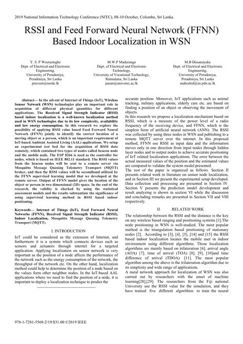 pdf rssi and feed forward neural network ffnn based indoor localization in wsn