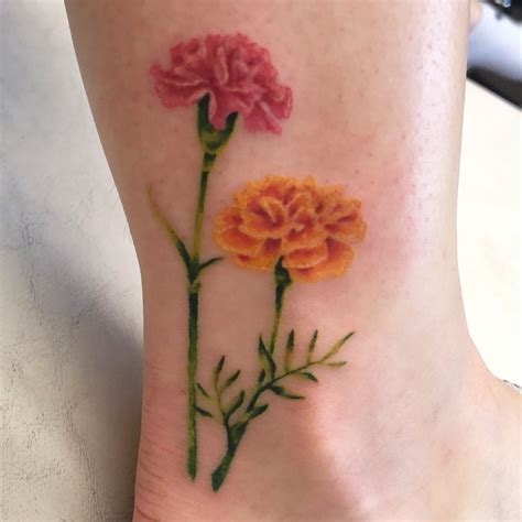 Carnation And Marigold Tattoo Marigold Tattoo Flower Tattoos Birth