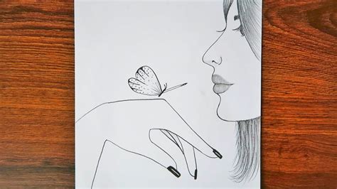 Eline Kelebek Konan Kız Çizimi Karakalem kolay cizimler How to draw