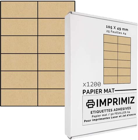 50 étiquettes autocollantes Kraft naturel de 105 X 49 5 mm 12