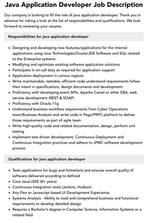 java application developer job description velvet jobs