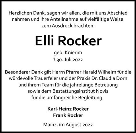 Traueranzeigen Von Elli Rocker Vrm Trauer De