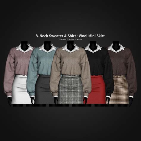 V Neck Sweater Shirt Wool Mini Skirt Gorilla Gorilla Gorilla