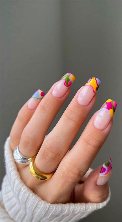 50 Cute Summer Nail Designs Colourful Abstract French Tips