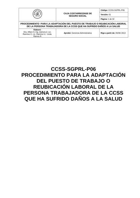 PDF Procedimiento Para La Adaptación Del Puesto de Trabajo o