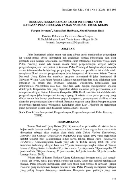 Pdf Rencana Pengembangan Jalur Interpretasi Di Kawasan Pulau Peucang