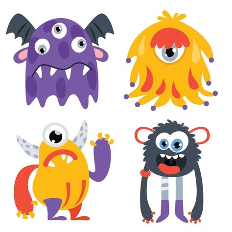 Conjunto De Monstruos Divertidos Dibujos Animados 2396042 Vector En