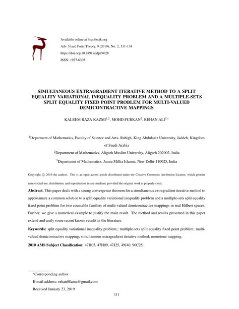 pdf simultaneous extragradient iterative method to a split equality variational inequality