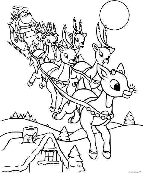 Coloriage Traineau Du Pere Noel Tire Par Huit Rennes Dessin Renne De