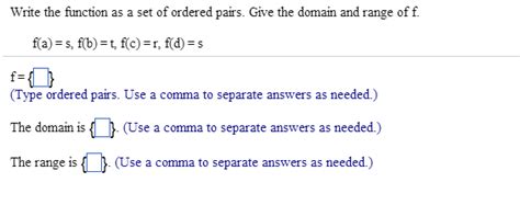 solved write the function as a set of ordered pairs give