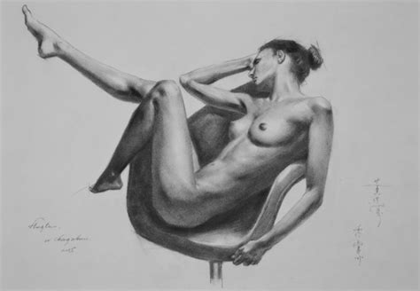 Original Artwork Drawing Beautiful Girl Charcoal Pencil Art Female Nude