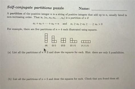 solved self conjugate partitions puzzle name a partition of