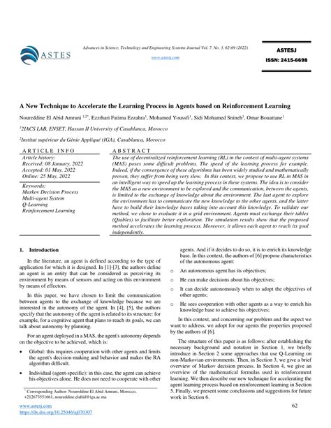 pdf a new technique to accelerate the learning process in agents based on reinforcement learning