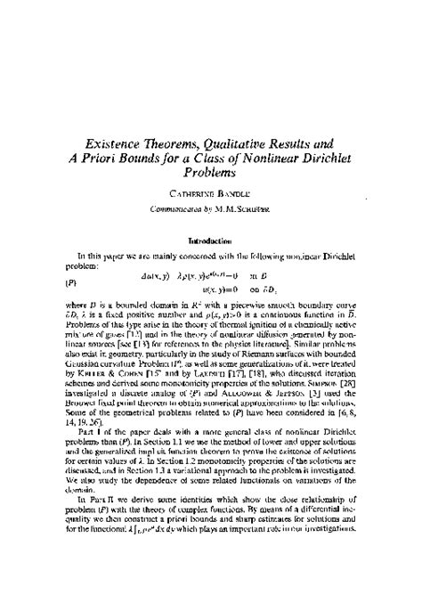 pdf existence theorems qualitative results and a priori bounds for a class of nonlinear