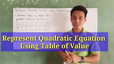 represents quadratic function using table of values youtube