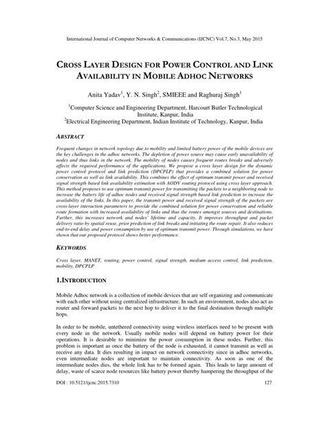pdf cross layer design for power control and link availability in mobile adhoc networks