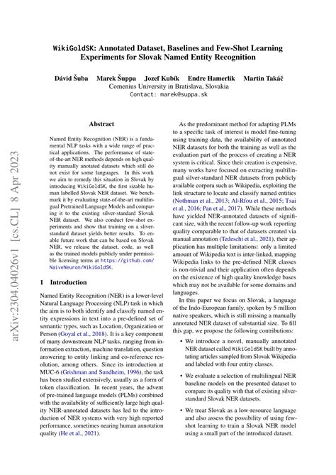 pdf wikigoldsk annotated dataset baselines and few shot learning experiments for slovak