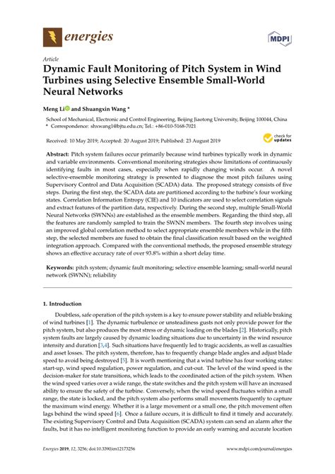 pdf dynamic fault monitoring of pitch system in wind turbines using selective ensemble small