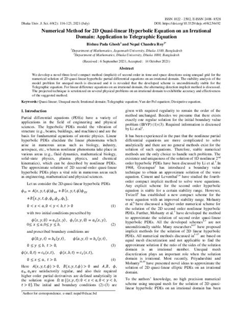 pdf numerical method for 2d quasi linear hyperbolic equation on an irrational domain