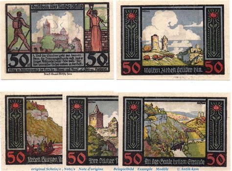 Notgeld DE 5 Scheine kpl Kösen Notgeld Rudelsburg Set mit 5 Scheinen