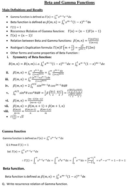 printed notes beta gamma function beta and gamma functions main definitions and results gamma