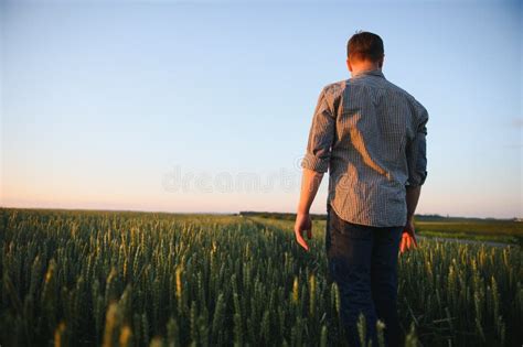Silueta De Hombre Mirando El Hermoso Paisaje En Un Campo Al Atardecer