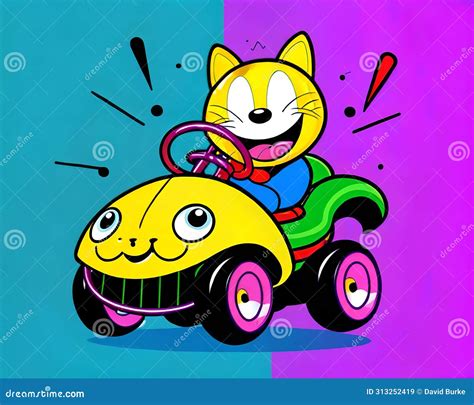 Cartoon Happy Comic Vintage Bumper Car Fun Drive Play Excitement Stock Illustration