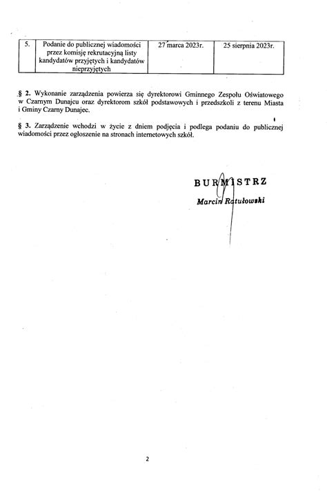 ZARZĄDZENIE Burmistrza Miasta i Gminy Czarny Dunajec w sprawie terminów