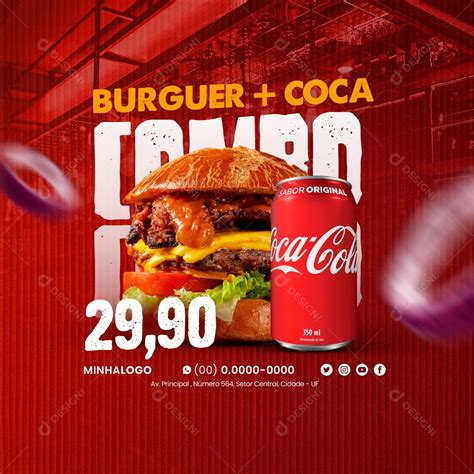 Buguer Coca Cola Hamburgueria Social Media PSD Editável download