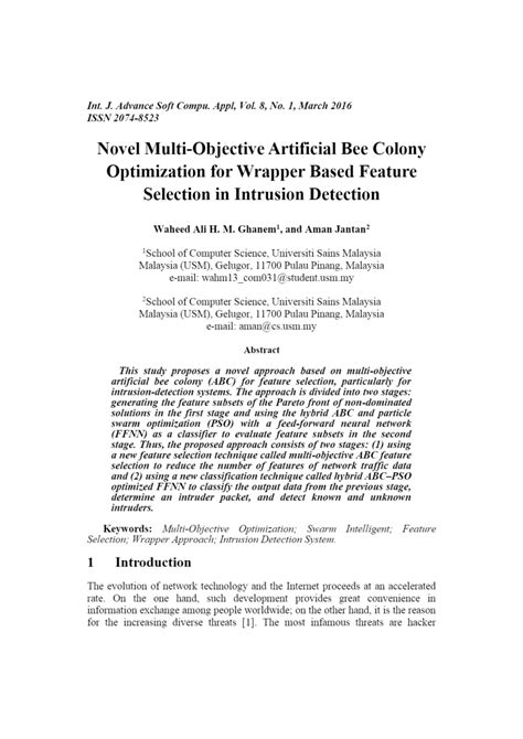 pdf novel multi objective artificial bee colony optimization for wrapper based feature