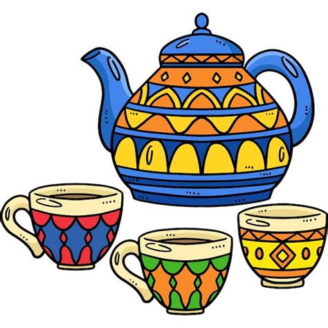 Conjunto de té de ramadán dibujos animados de colores clipart Vector