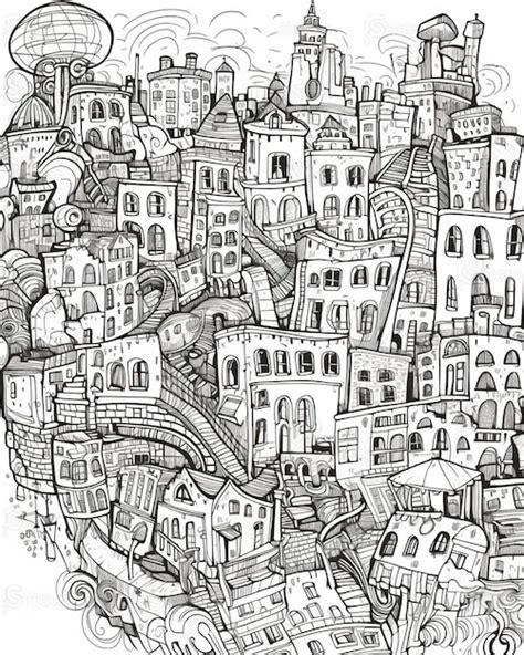 Un Dibujo De Una Ciudad Con Muchos Edificios Y Muchos Edificios Foto
