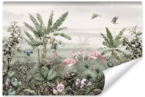 Fototapeta FLAMINGI Akwarelowe Rośliny Tropikalne Abstrakcja 180cm x