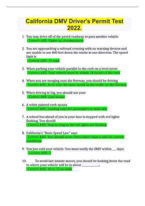 Dmv Test For California Permit Ca Dmv California Class C