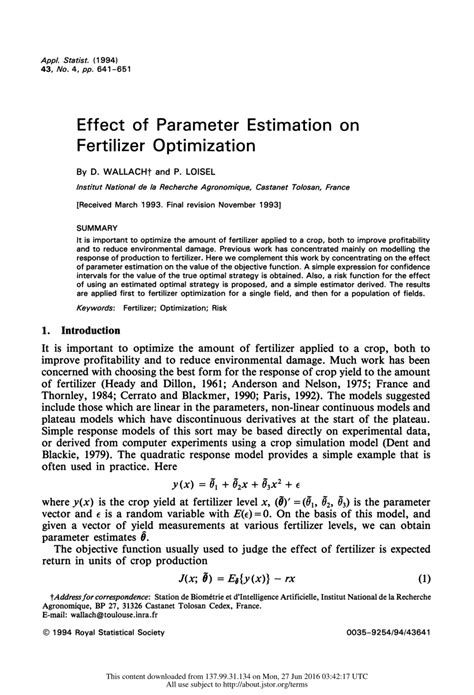 pdf effect of parameter estimation on fertilization optimization applied statistics