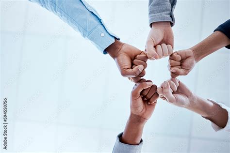 Foto De Business People Fist Circle And Teamwork In Low Angle Team
