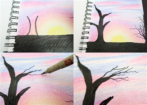 Easy Sunset Pencil Sketch Very Easy Sunset Scenery Drawing Step By