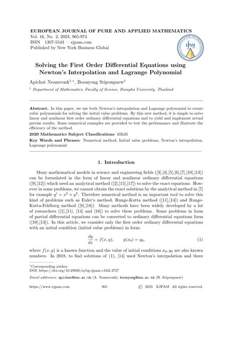 pdf solving the first order differential equations using newton s interpolation and lagrange