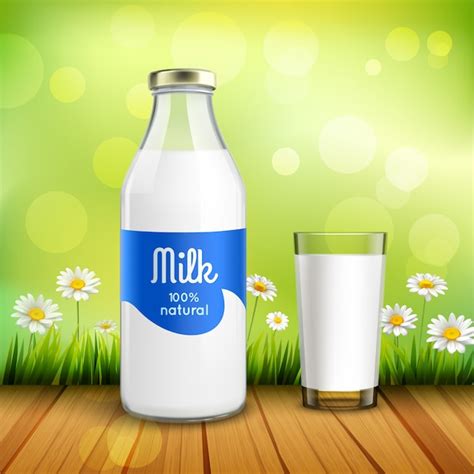 Botella Y Vaso De Leche Vector Gratis