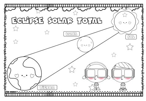 Bonita lámina para colorear y explicar eclipse a los más peques