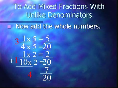 fraction x adding mixed numbers with unlike denominators