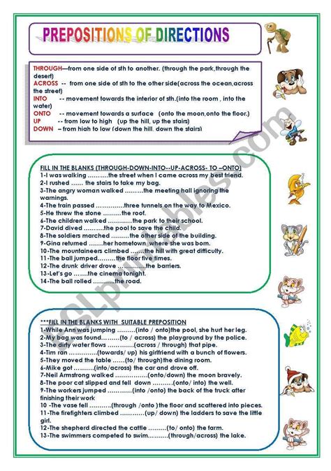 Preposition Of Direction Liveworksheets