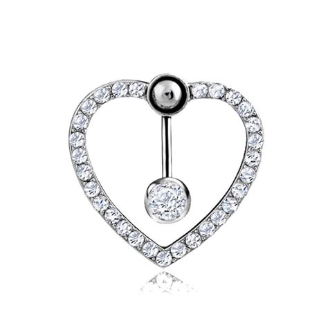 Kaufe Stahl Strasssteine Hohl Herzförmige Liebe Nabel Ring Körper